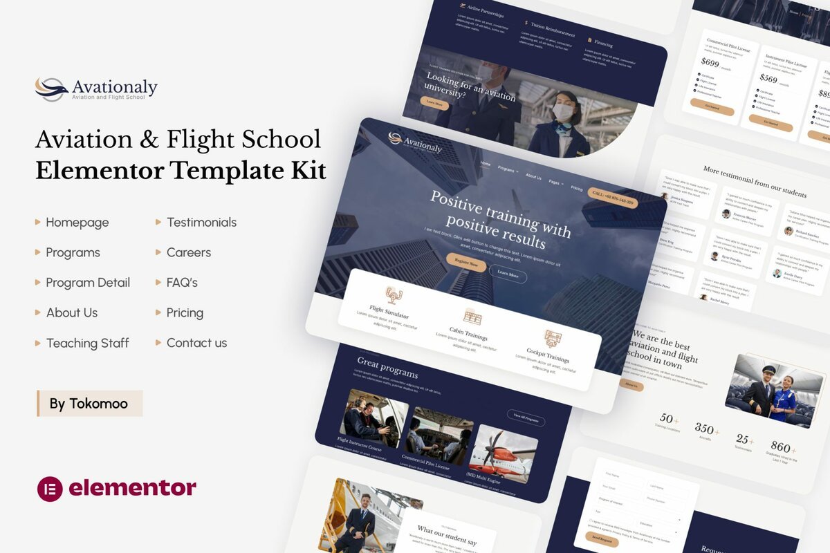 Aviationaly - Aviation & Flight School Elementor Template Kit - TokoMoo