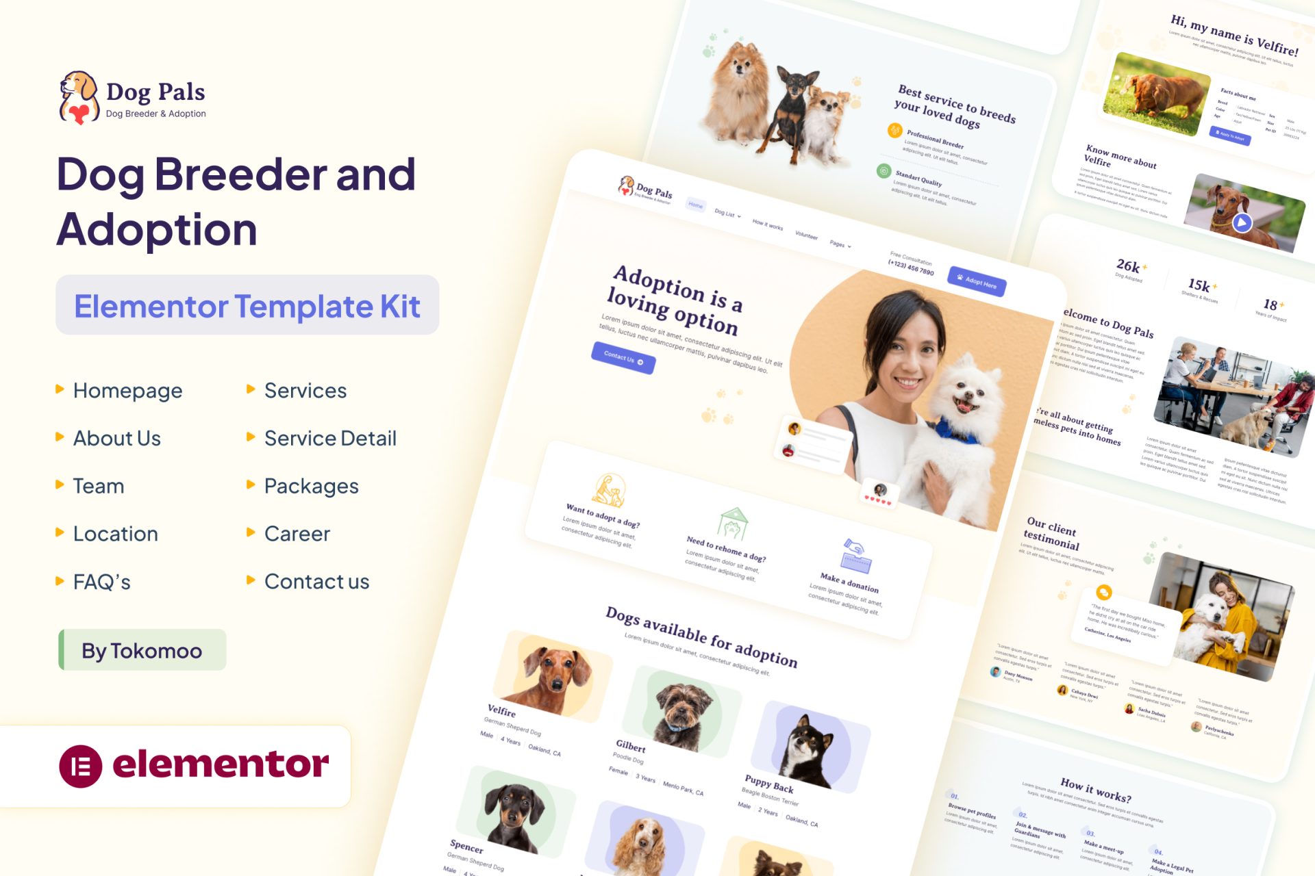 Dog Pals - Dog Breeder & Adoption Elementor Template Kit - TokoMoo