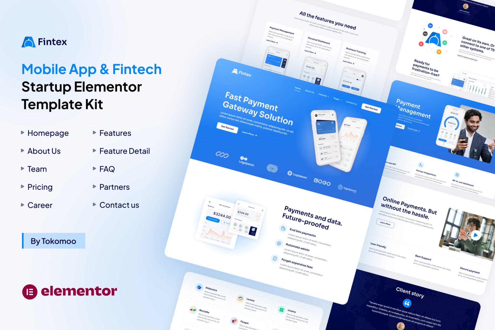 Fintex - Mobile App & Fintech Startup Elementor Template Kit - TokoMoo