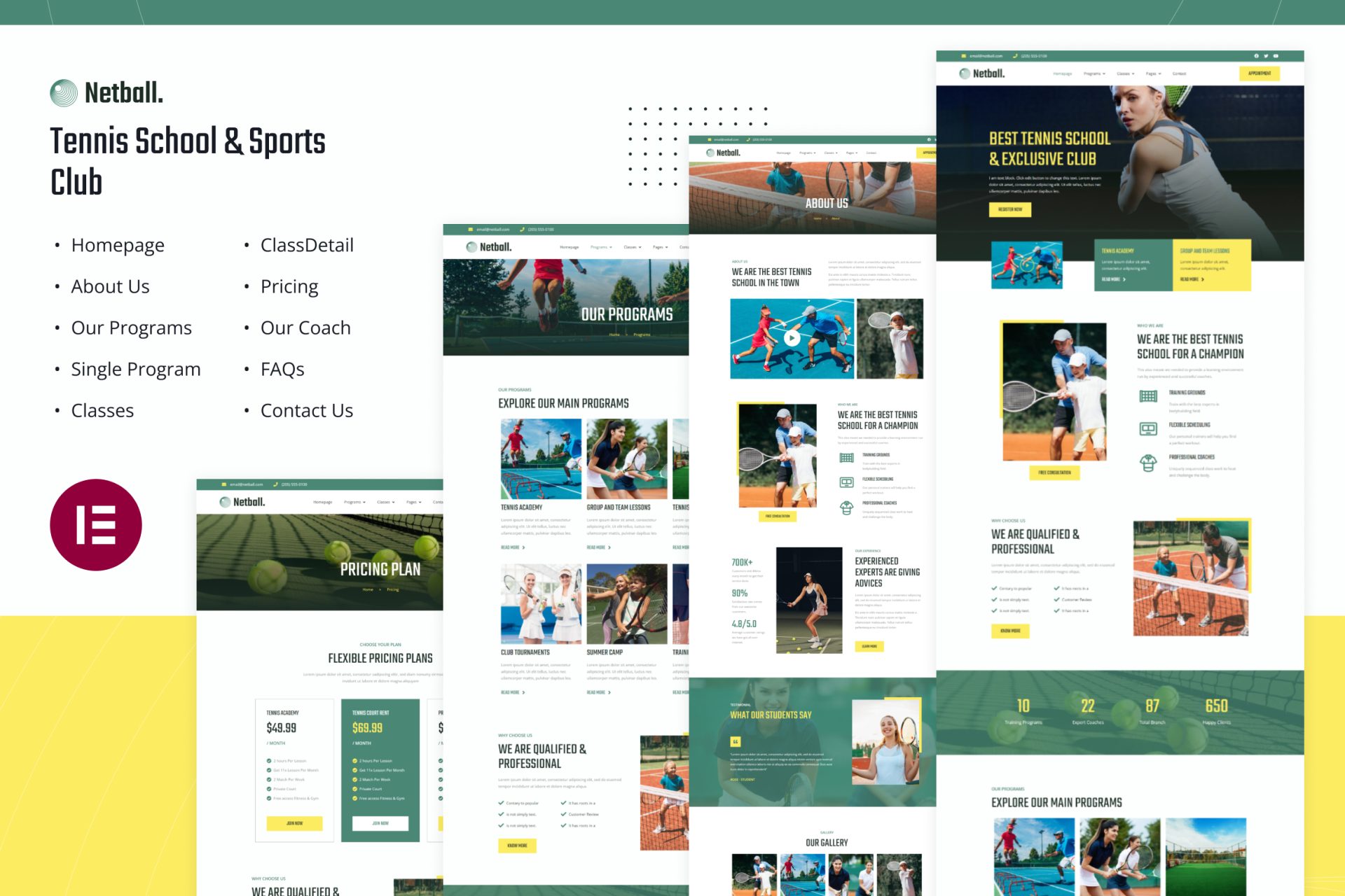 Netball - Elementor Template Kit - Tennis School & Sports Club ...